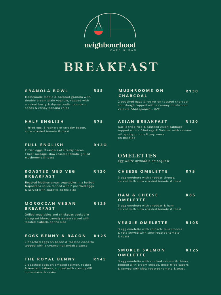 Neighbourhood Menu Breakfast 1 | PDF | Hamburgers | Bacon