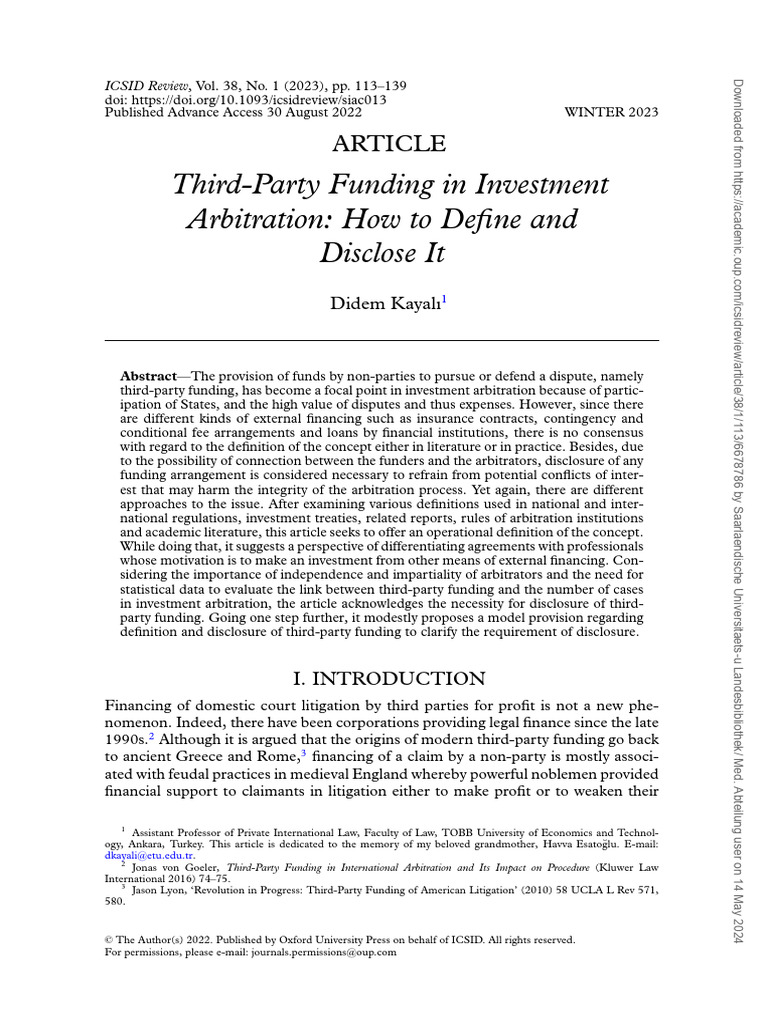 ICSID Review Third-Party Funding in Investment | PDF | Arbitration ...