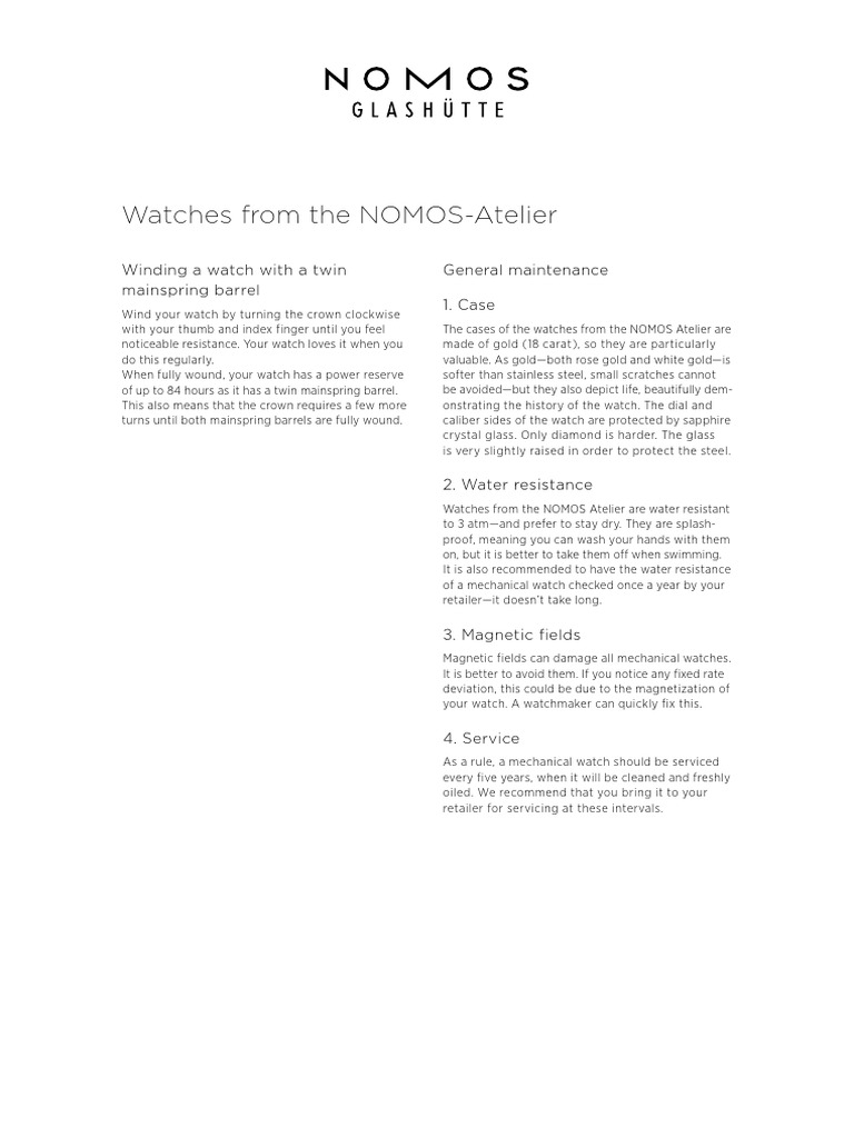 NOMOS Watches From The NOMOS-Atelier | PDF | Horology