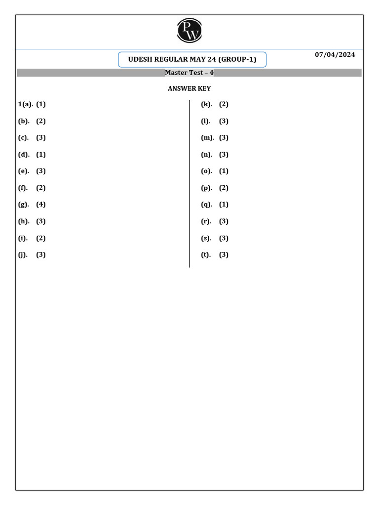 Master Test 4 Answer Key and Solutions | PDF | Equity (Finance ...