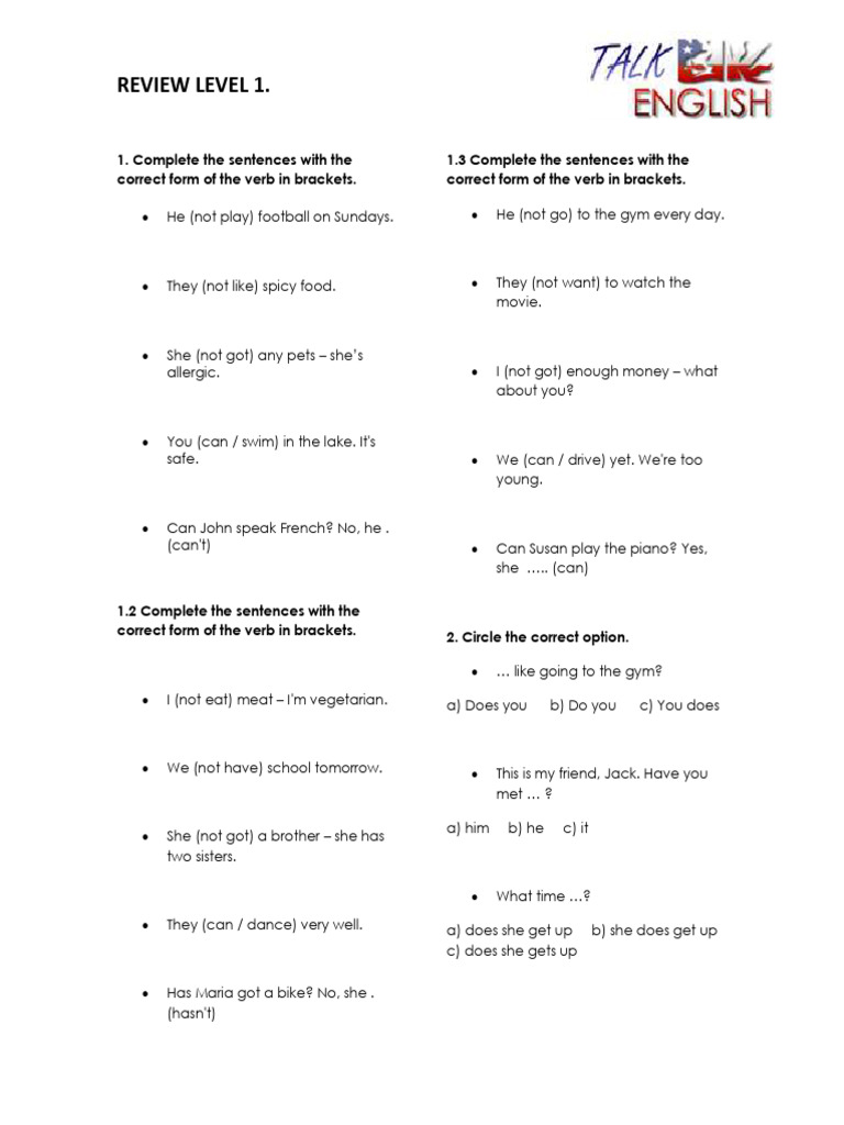 Review Level 1 Kids Level A1. | PDF | Language Arts & Discipline