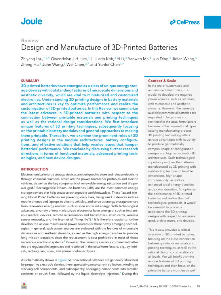5 3D Printed Batteries Review | PDF | 3 D Printing | Lithium Ion Battery