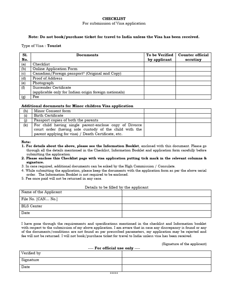 Checklist And Information Booklet For Tourist Visa May 18 Pdf