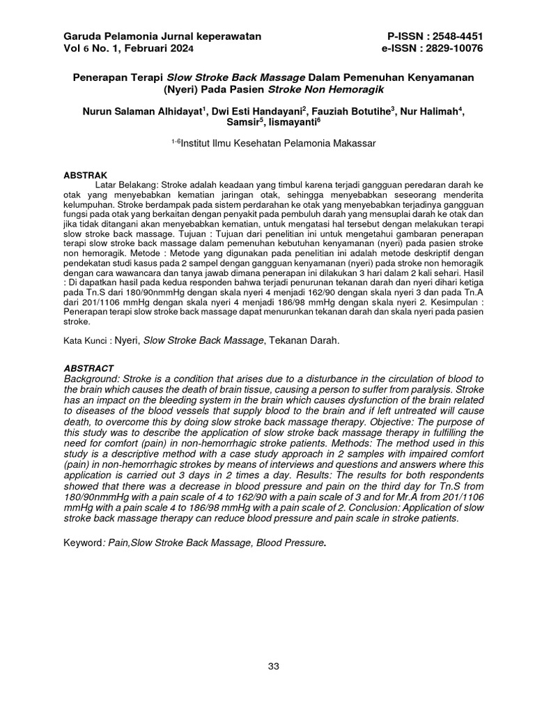 Slow Stroke Back Massage Pada PASIEN STROKE | PDF