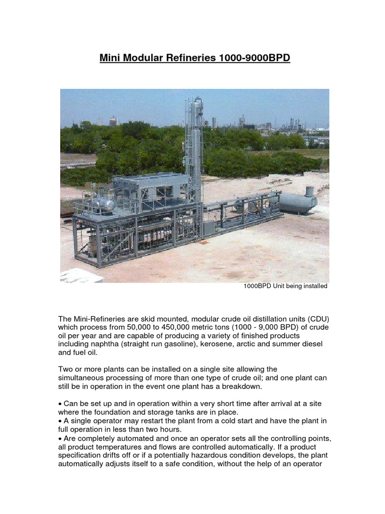 Mini Modular Refineries Overview | PDF | Oil Refinery | Petroleum