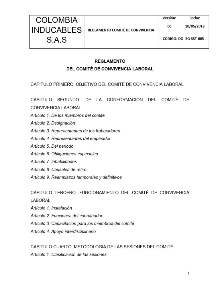 Do-Sg-Sst-005 Reglamento Comite de Convivencia | PDF | Colombia | Business