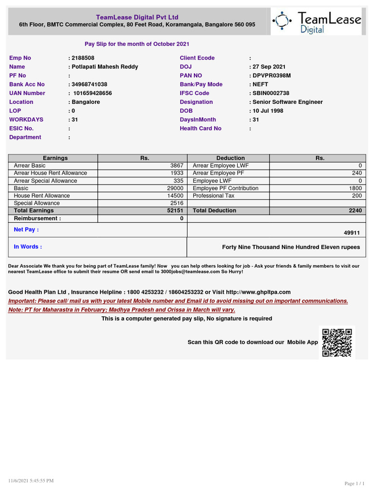 PaySlip_Oct_20212188508 | PDF | Computing