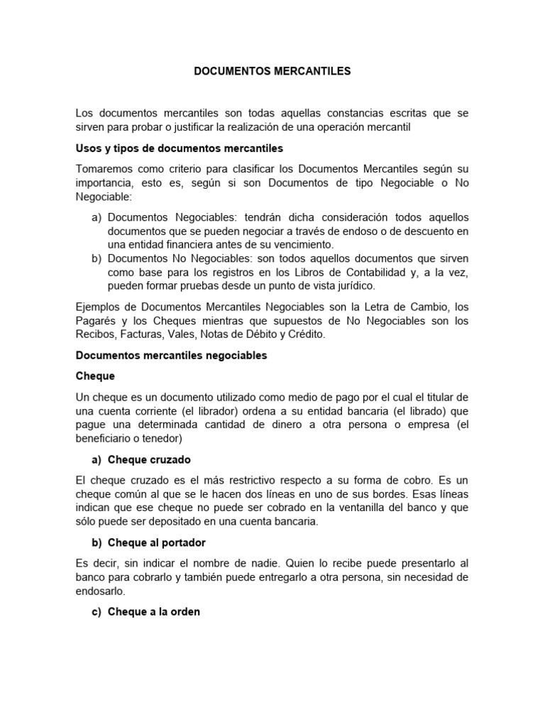 Documentos Mercantiles | PDF | Cheque | Pagaré