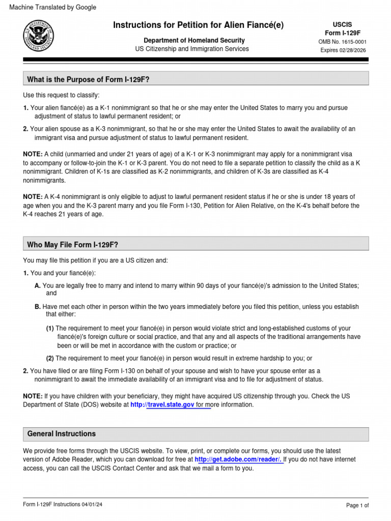 Instructions For Petition For Alien Fiancé (E) : What Is The Purpose of ...