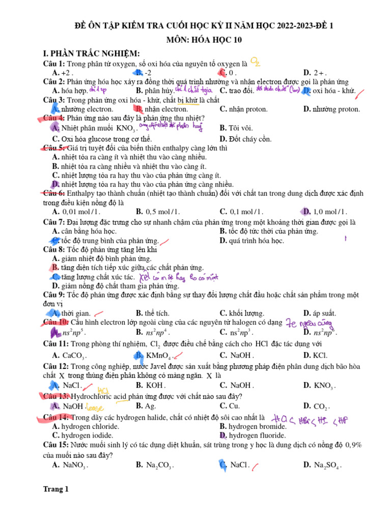 De Thi Hoa 10 Hk2 2 | PDF