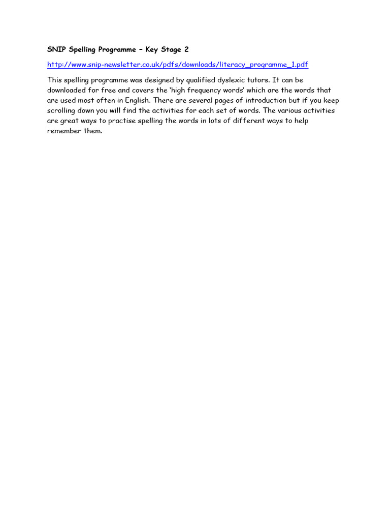 SNIP Spelling Programme Key Stage 2 | PDF