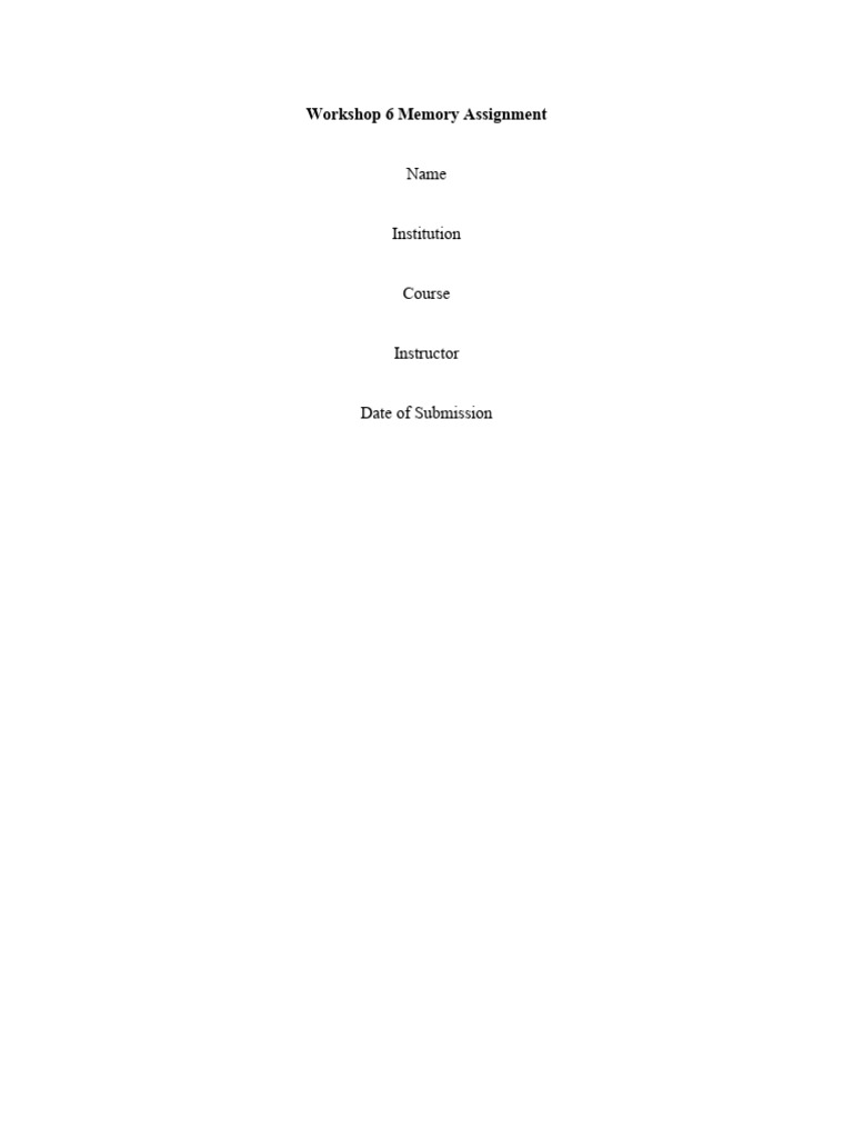 Workshop 6 Memory Assignment | PDF | Dream | Psychology