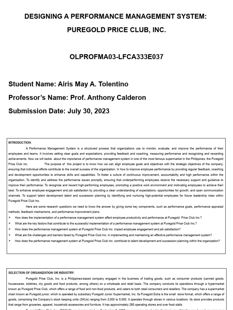 Performance Management at Puregold | PDF | Goal | Performance Appraisal