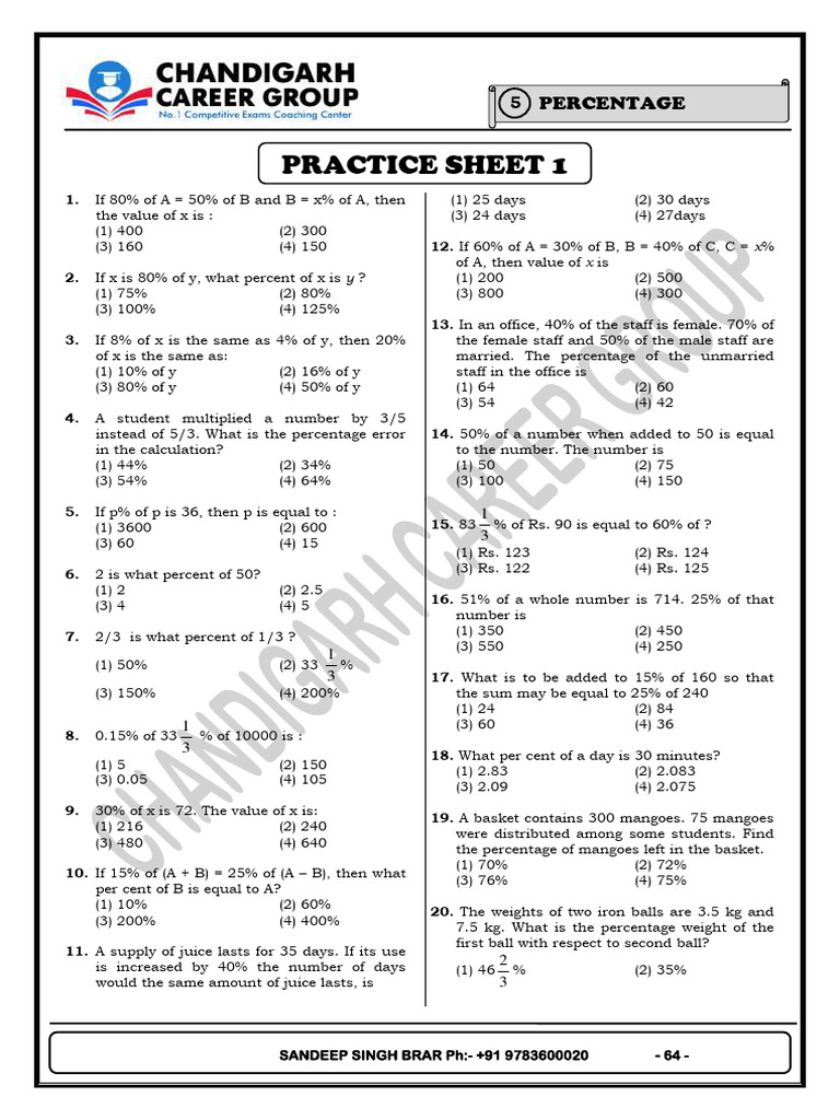 CDS Maths Practice Questions by Brar | PDF | Voting | Elections