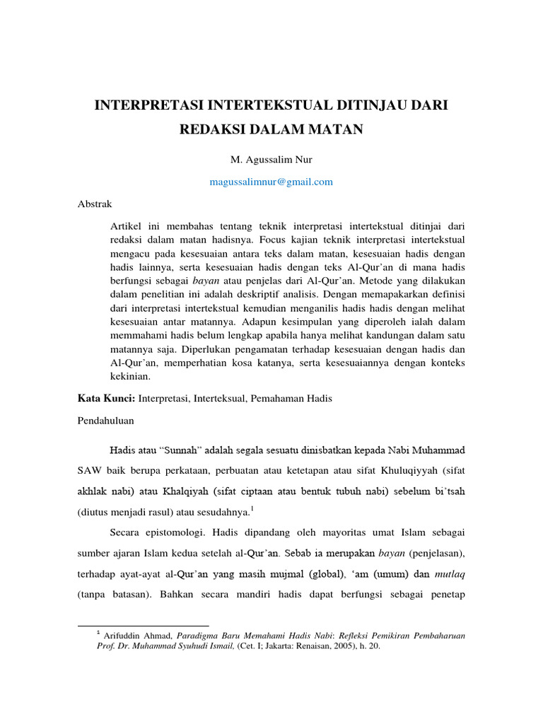 Teknik Interpretasi Intertekstual Hadis | PDF | Sains & Matematika ...