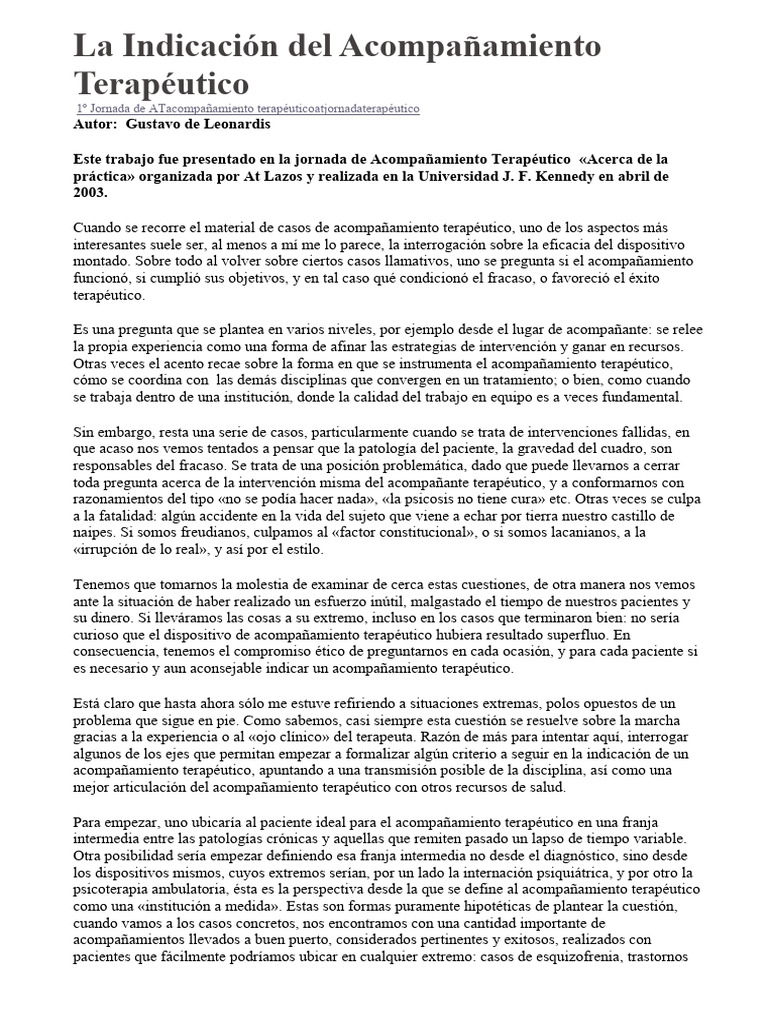 La Indicacion Del Acompañamiento | PDF | Terapia | Esquizofrenia