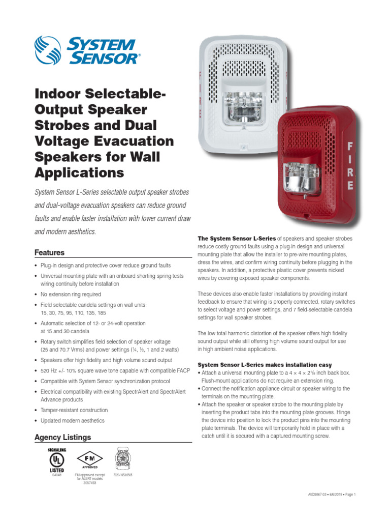 SPSRL L-Series_Speakers_Strobes_Wall_DataSheet_AVDS867 | PDF ...