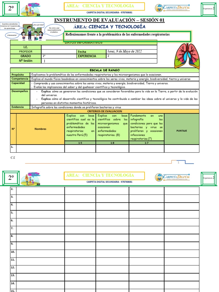 2°-Instrumento de Evaluacion-Sesion1-Semana 1-Exp02-Cyt | PDF | Ciencia y matemáticas