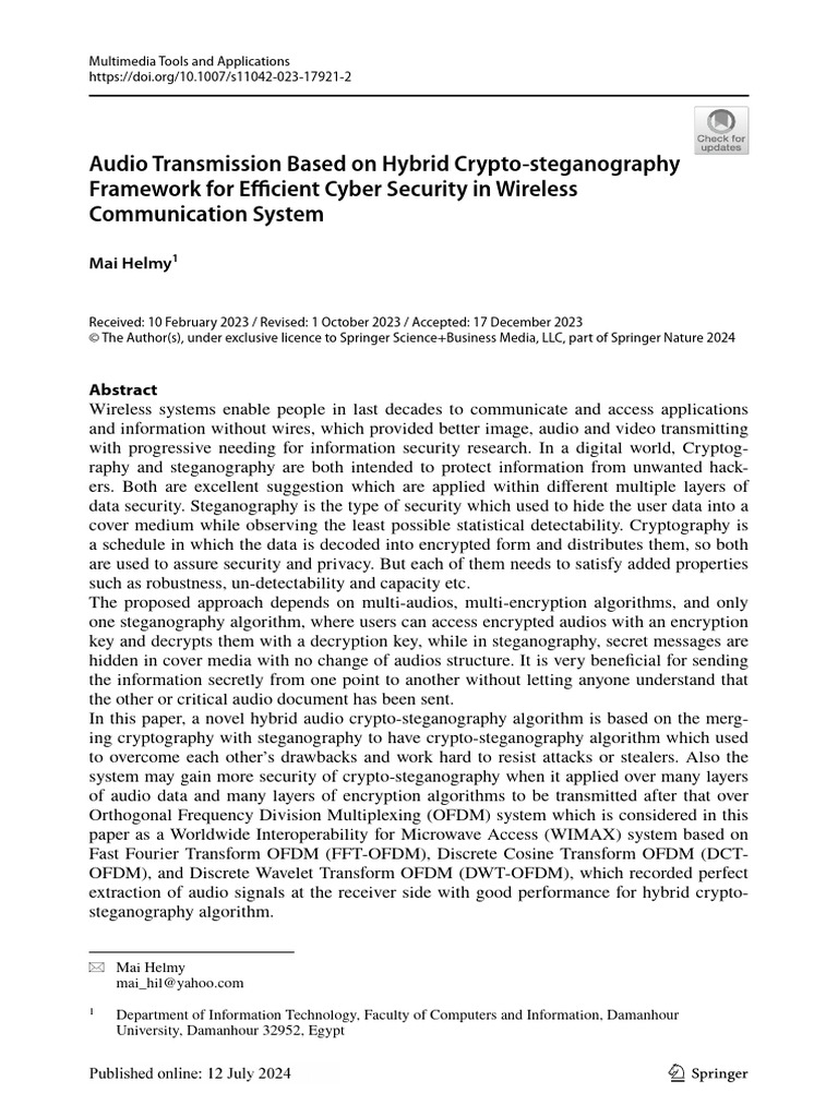 Audio Transmission Based On Hybrid Crypto Steganography Framework For ...