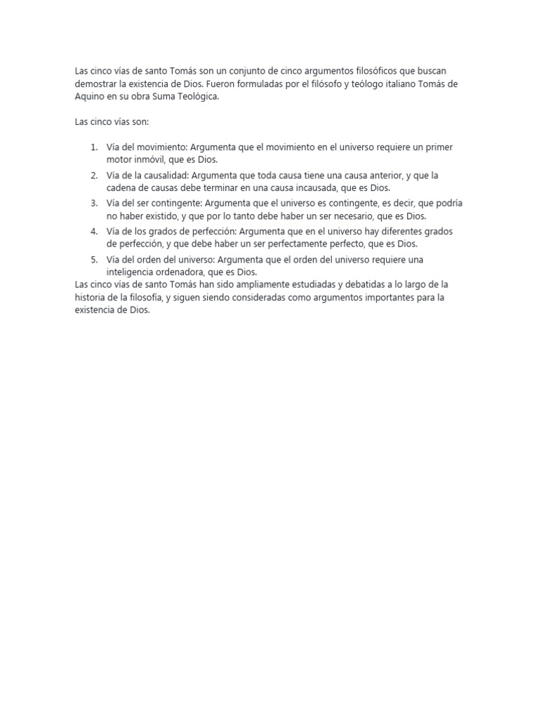 Las Cinco Vías de Santo Tomás Son Un Conjunto de Cinco Argumentos Filosóficos Que Buscan ...