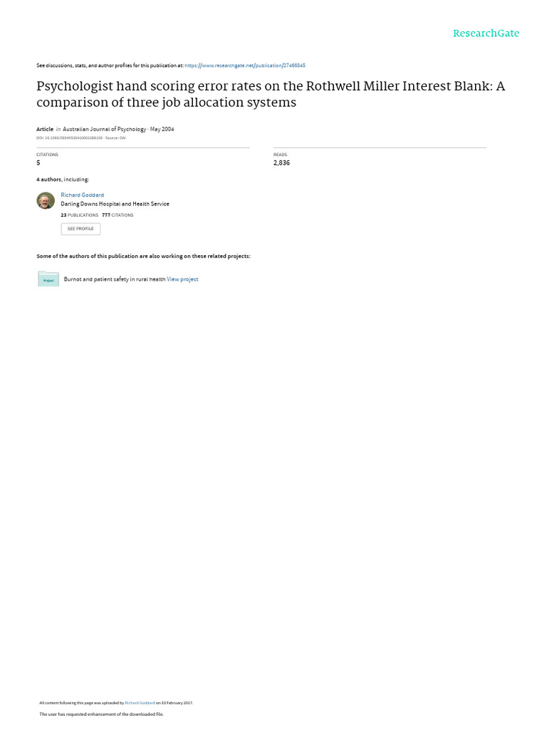 Psychologist Hand Scoring Error Rates On The Rothw | PDF | Psychology ...