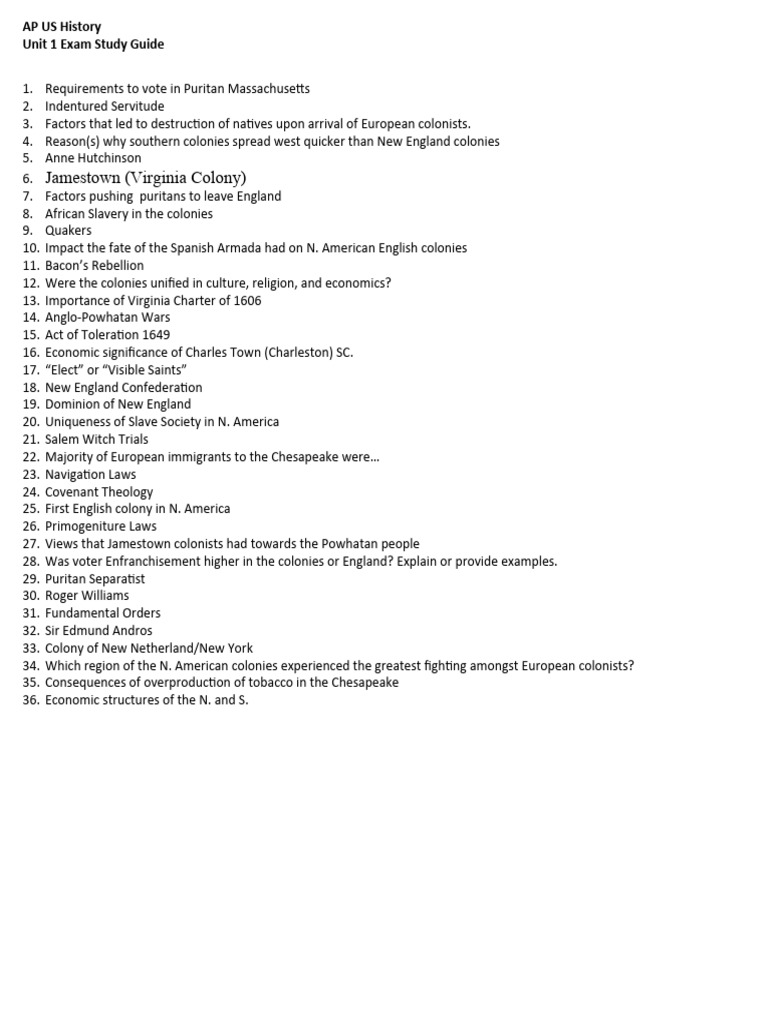 Unit 1 Exam Study Guide | PDF