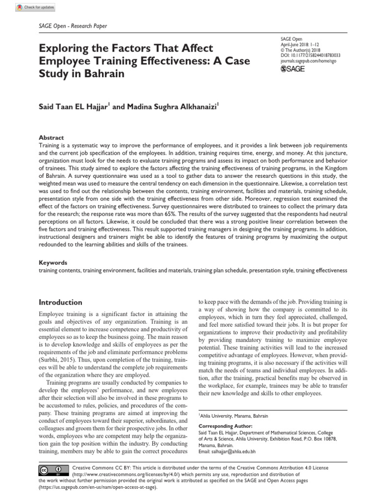 El Hajjar Alkhanaizi 2018 Exploring The Factors That Affect Employee Training Effectiveness A ...