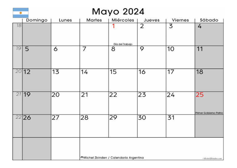 Calendario Michel Zbinden Mayo 2024 | PDF