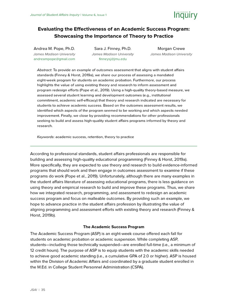 Evaluating Academic Success Programs | PDF | Curriculum | Self Efficacy