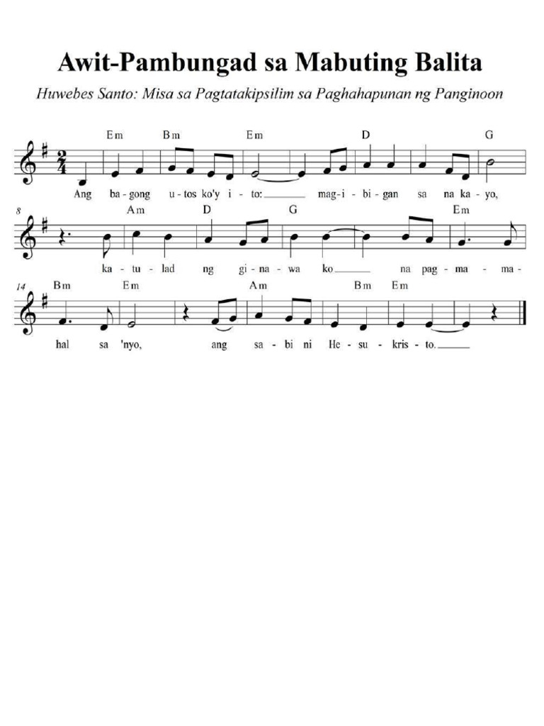 Awit Pambungad Sa Mabuting Balita Huwebes Santo | PDF