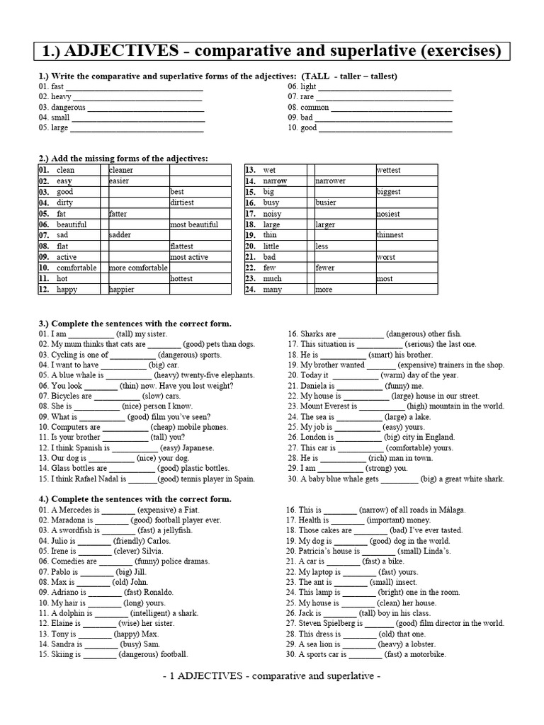 Adjectives comparative - exercises | PDF