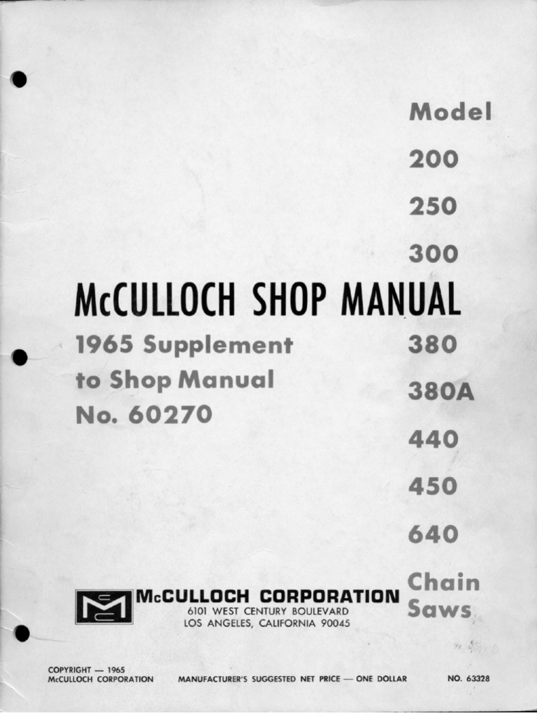 McCulloch - Shop Manual Supplement 63328 | PDF