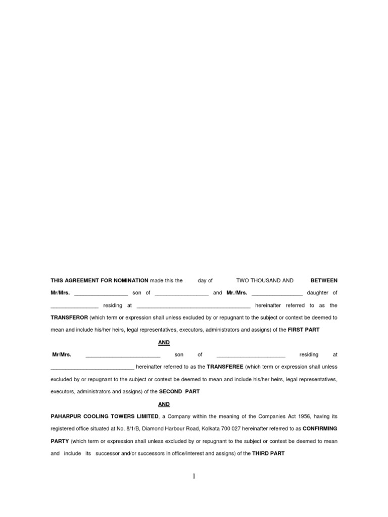 Microsoft Word - Nomination Agreement - Blank, Latest | PDF ...