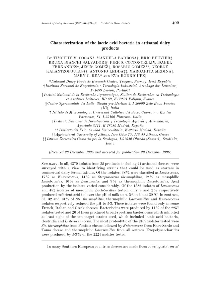 Characterization of The Lactic Acid Bact | PDF | Cheesemaking