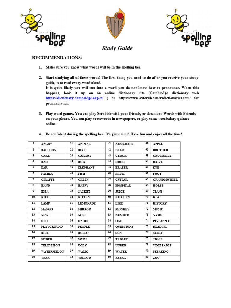 Spelling Bee Word List A2 | PDF