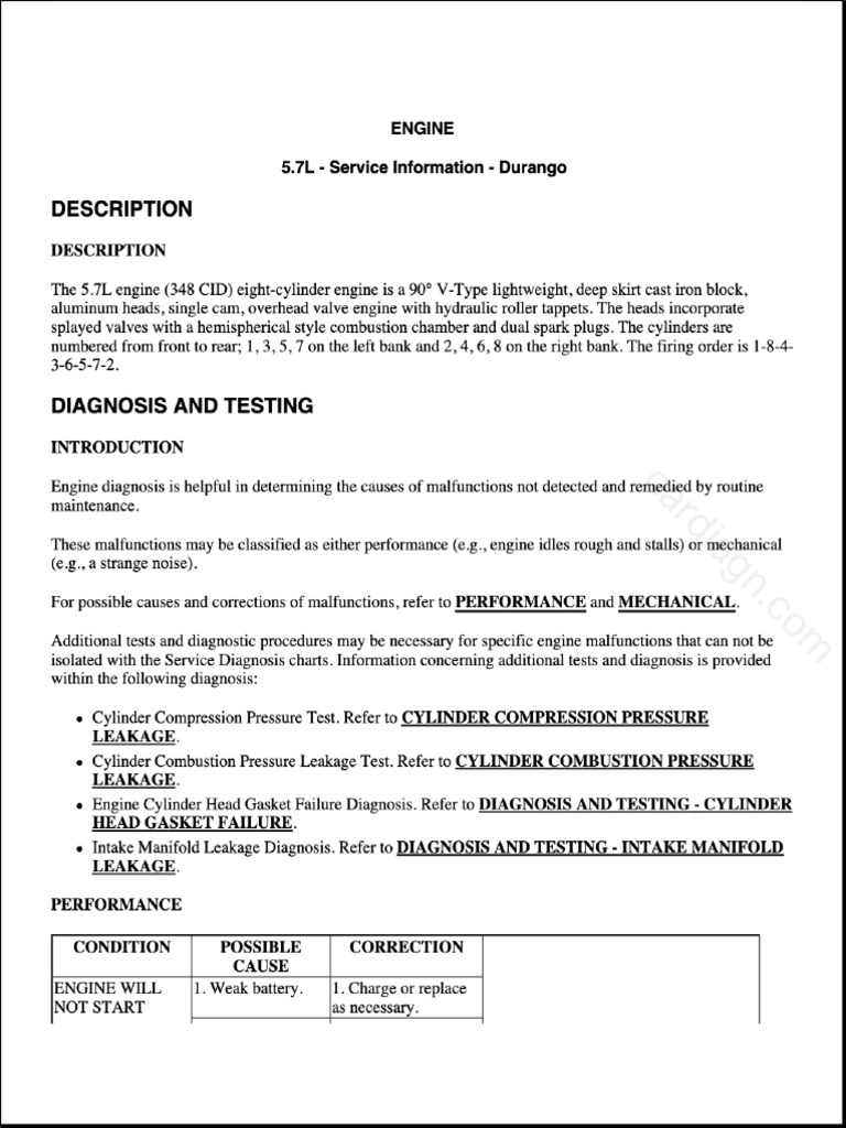 2011 - Dodge Durango - 5.7L - Service Information - PDF Download | PDF