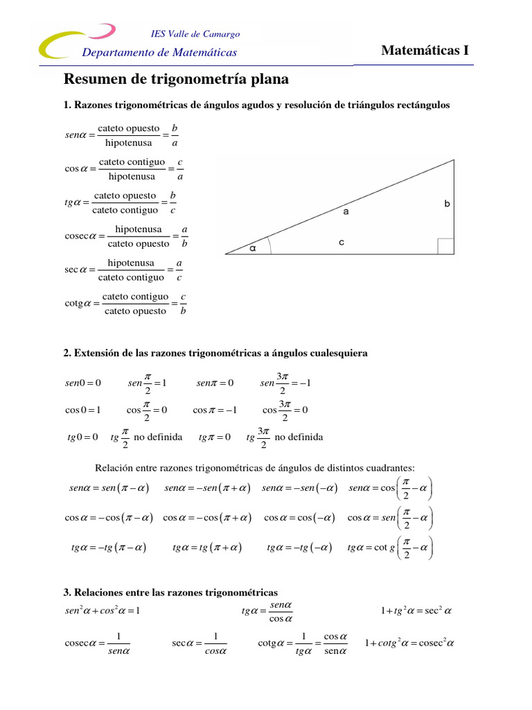 Resumen de Trigonometrc3ada | PDF | Funciones trigonométricas | Trigonometría