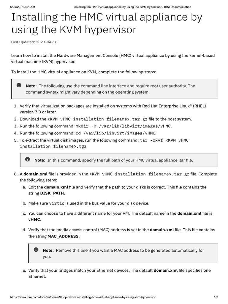 Installing The HMC Virtual Appliance by Using The KVM Hypervisor | PDF
