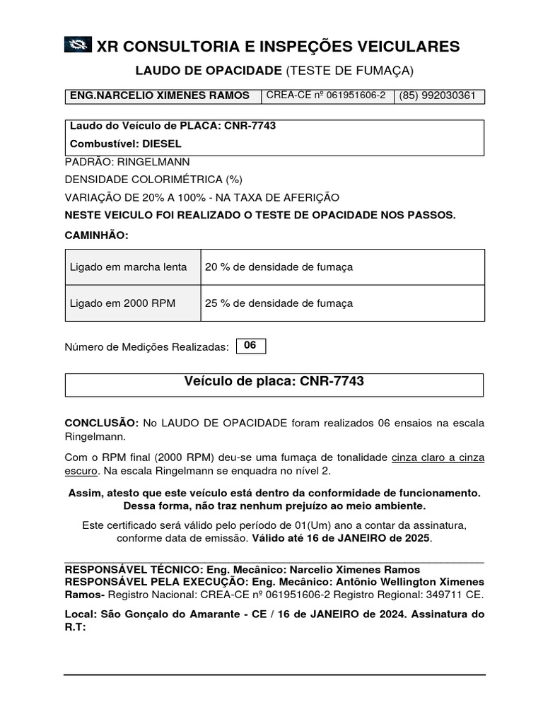 Laudo de Opacidade-Teste de Fumaça - CNR-7743 | PDF | Negócios ...