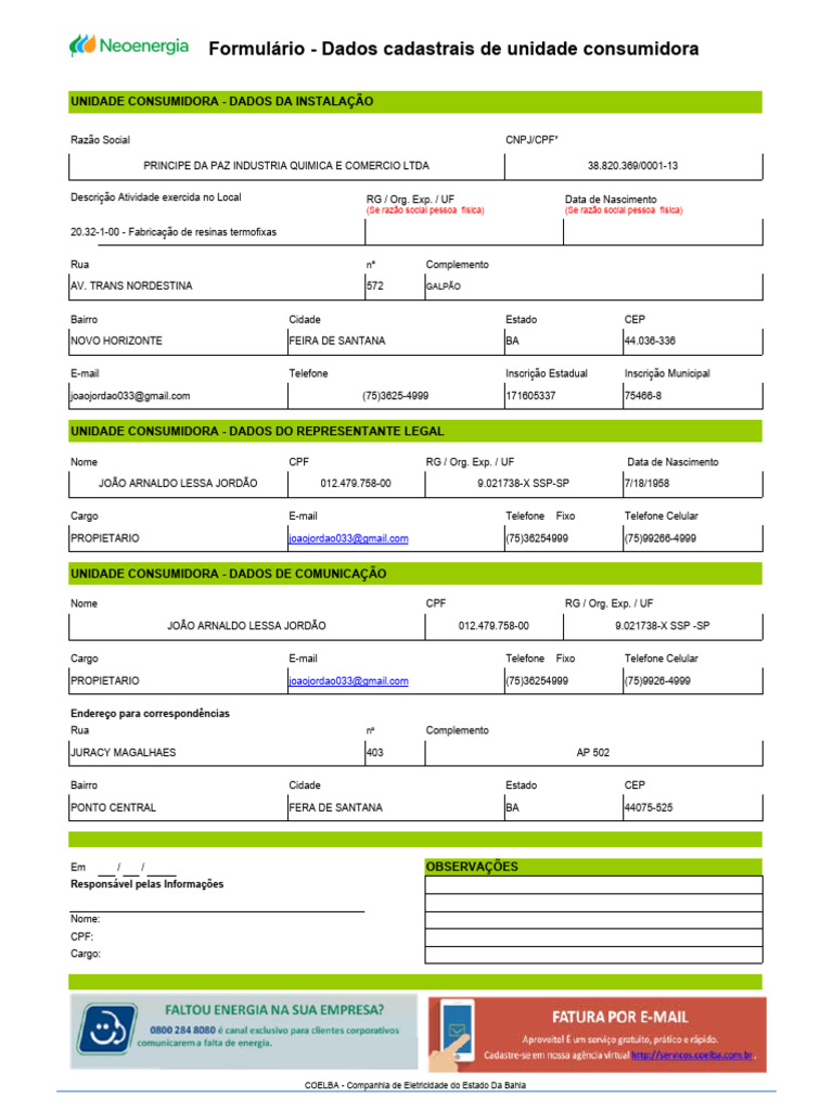 Formulário_Dados Cadastrais ATUALIZADO | PDF | Brasil