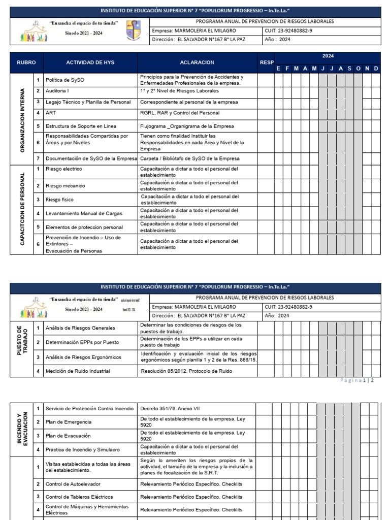 Formato Programa Anual de Prevencion de Riesgos Laborales | PDF