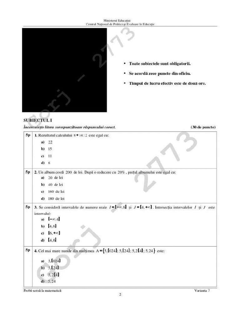 Subiecte Mate 1 | PDF