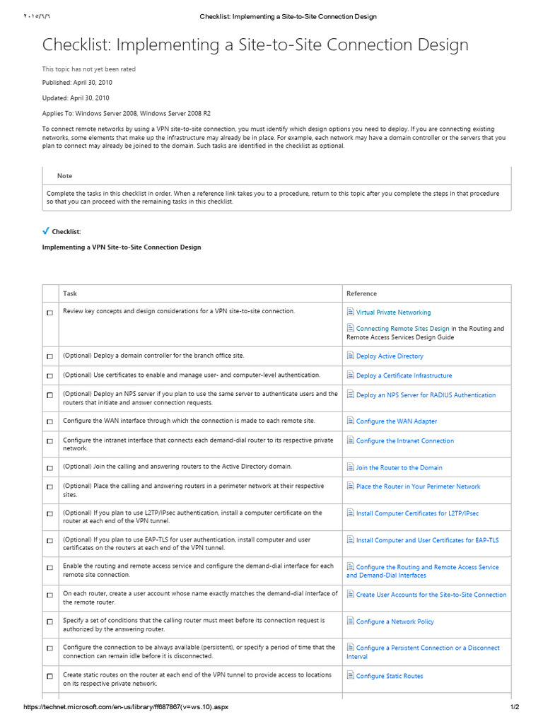 Checklist - Implementing A Site-to-Site Connection Design | PDF ...