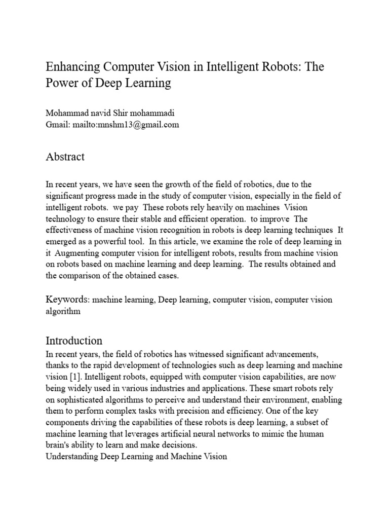 Enhancing Computer Vision in Intelligent Robots | PDF | Computer Vision | Deep Learning