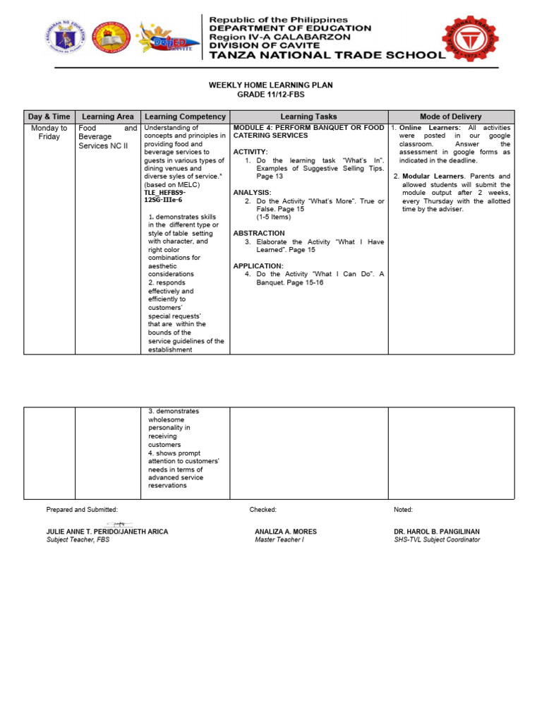 WHLP - FBS Q3 - Week 5 6 | PDF | Learning | Education Theory