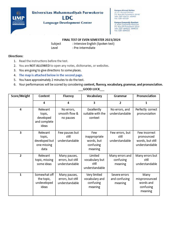 Pre Intermediate Final Test Of Even Semester 2024 Pdf Vocabulary
