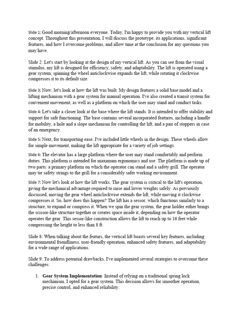 Script Lift | PDF | Elevator | Gear