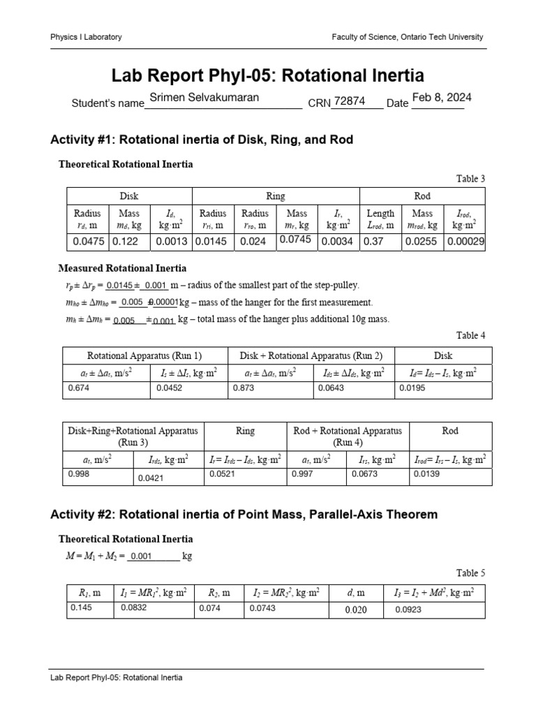 Rotational Inertia Report | PDF | Classical Mechanics | Motion (Physics)