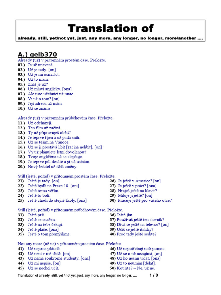 ALREADY-YET-STILL-JUST (Exercises) | PDF