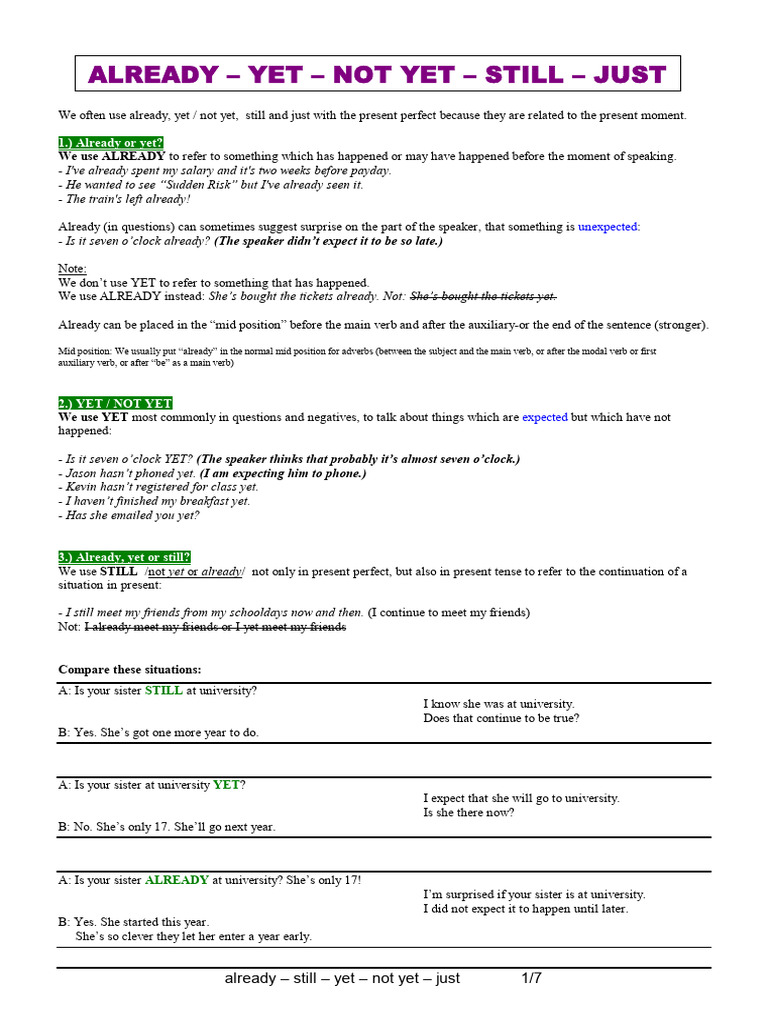 ALREADY-YET-STILL-JUST (grammar and exercises) | Download Free PDF ...